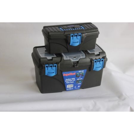 SupaTool Tool Box With Organiser Lid Twin Pack 432mm & 320mm only £14.74
