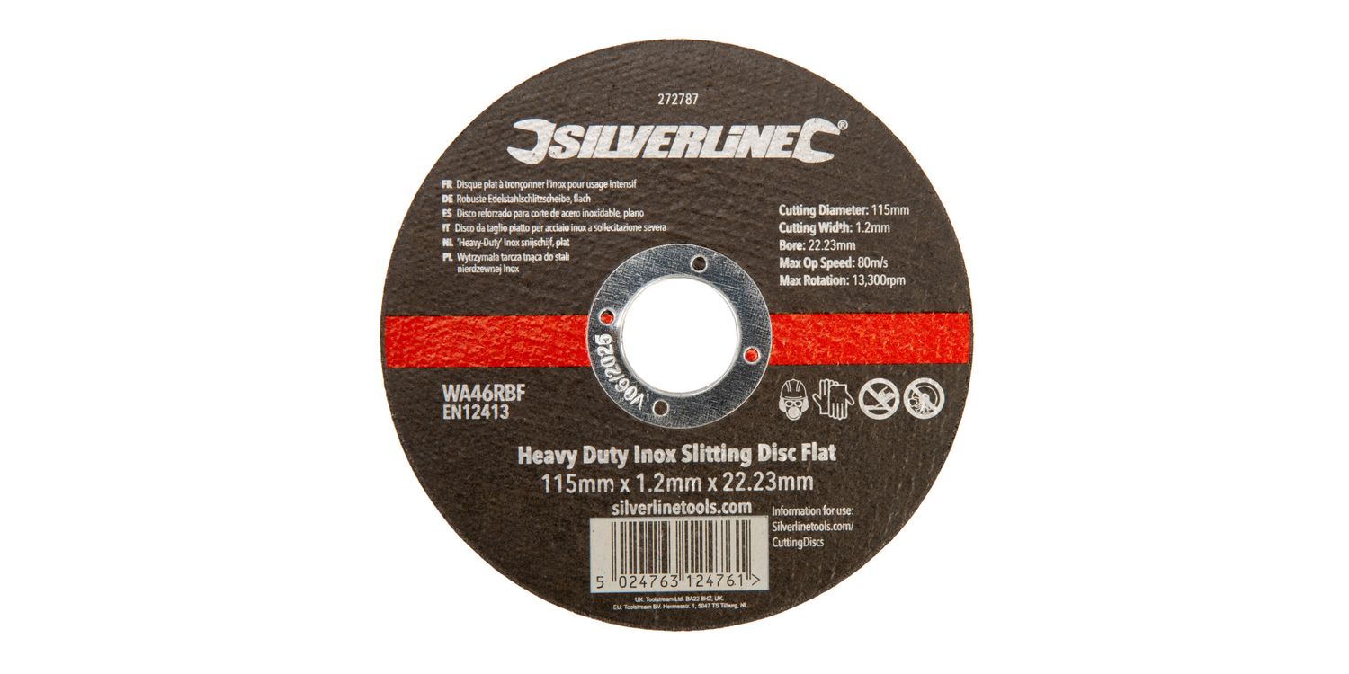 Silverline Heavy Duty Inox Slitting Disc Flat 115 x 1.2 x 22.23mm only ...